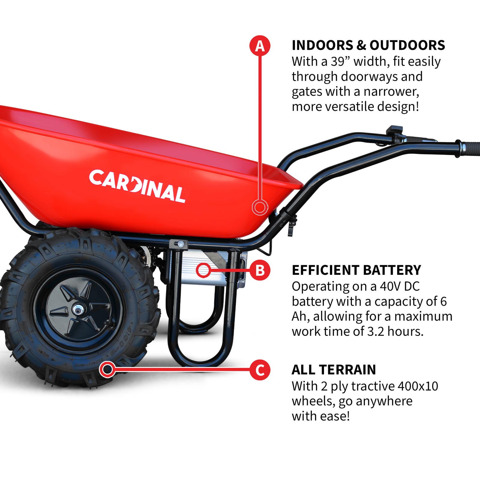 Electric Utility Cart 40V Battery-Powered Wheelbarrow 570-lb. Bucket C ...