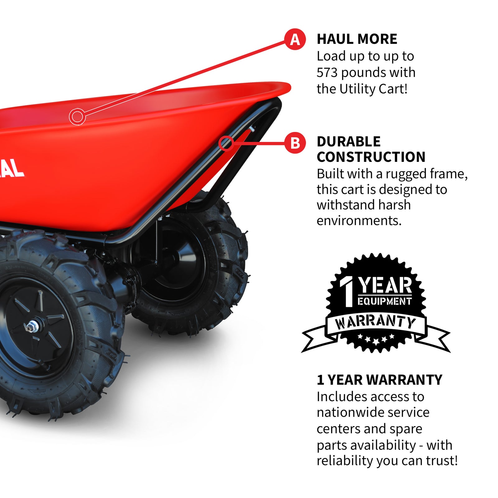 Electric Utility Cart 40V Battery-Powered Wheelbarrow 570-lb. Bucket C ...