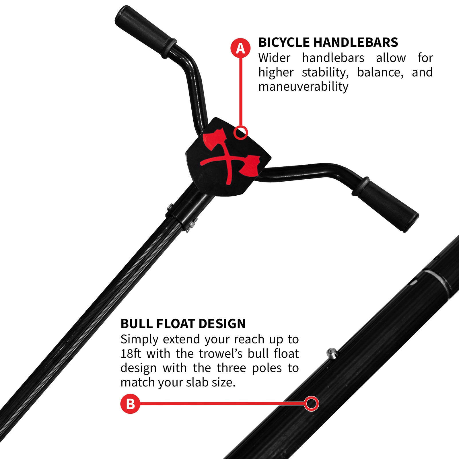 30" Portable Concrete Power Trowel with 18ft Bull Float Handle 37cc En ...