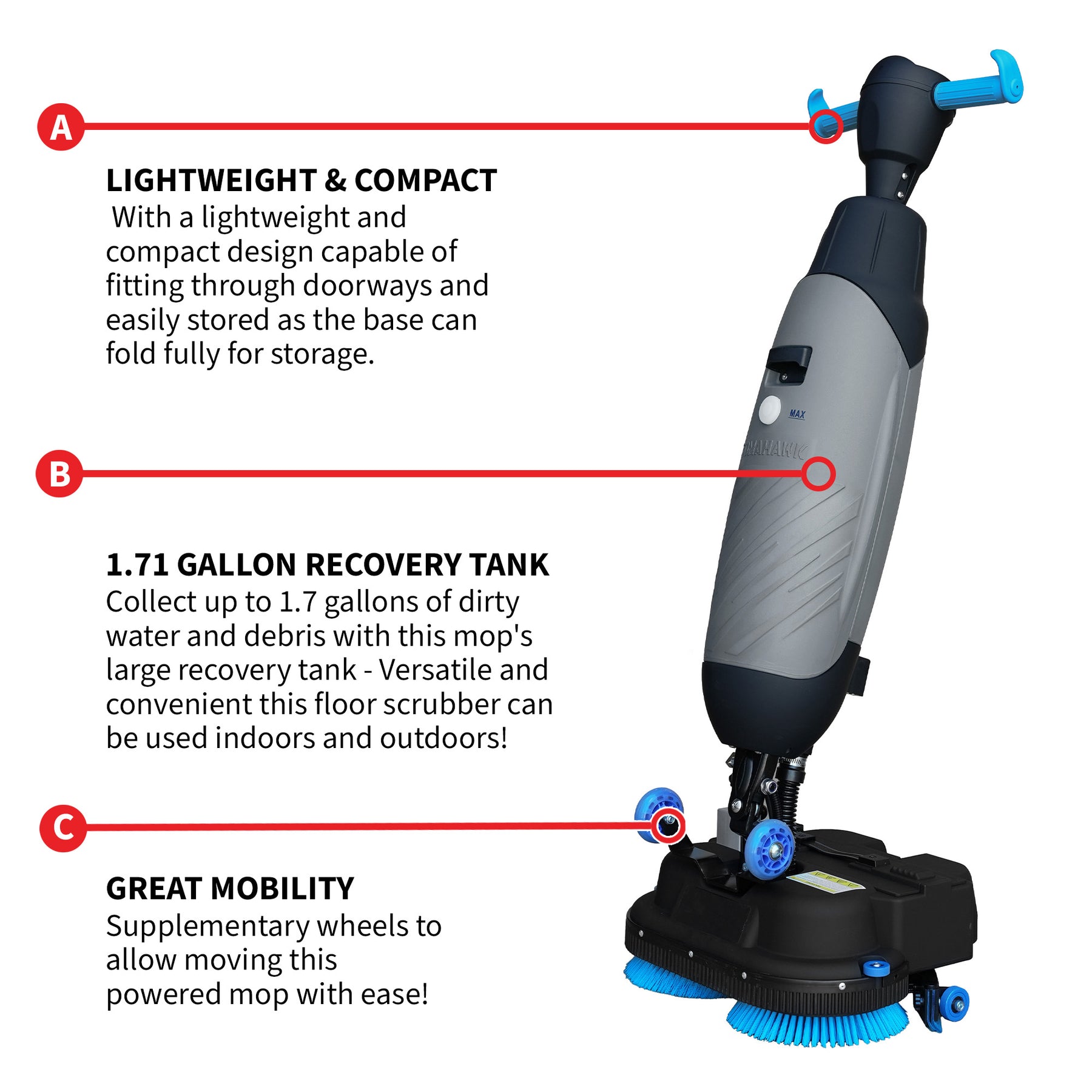 Electric Floor Scrubber Cleaner with 18” Power Mop Brushes Cordless 36