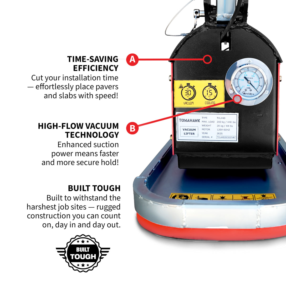 Tomahawk 440 lb Electric Paver Slab Vacuum Lifter 1200W for Hardscapin