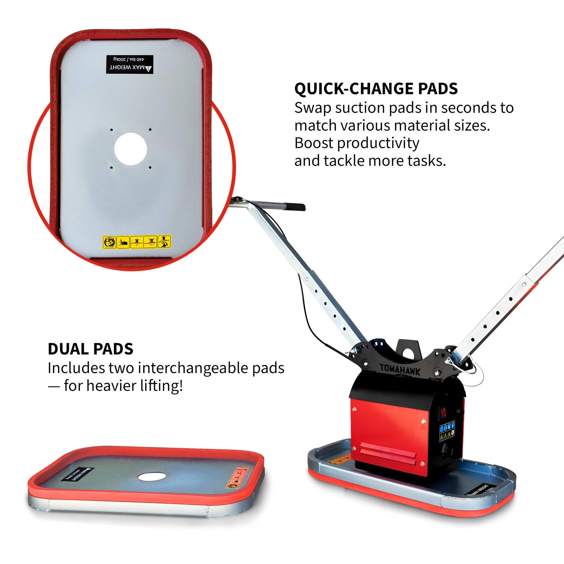 Tomahawk 440 lb Electric Paver Slab Vacuum Lifter 1200W for Hardscapin