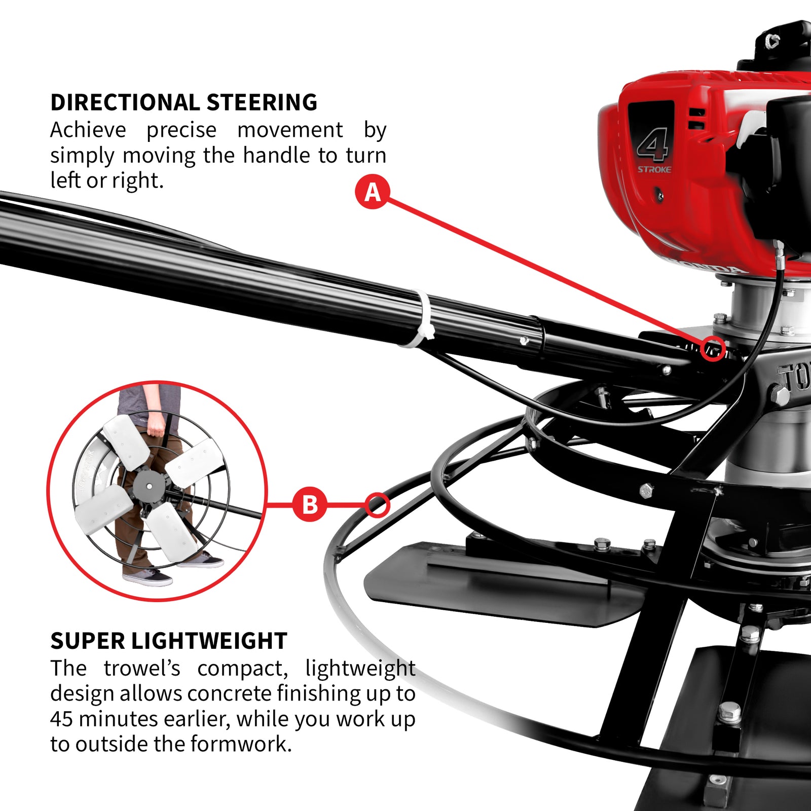 30" Portable Honda Concrete Power Trowel with 18ft Bull Float Handle G ...