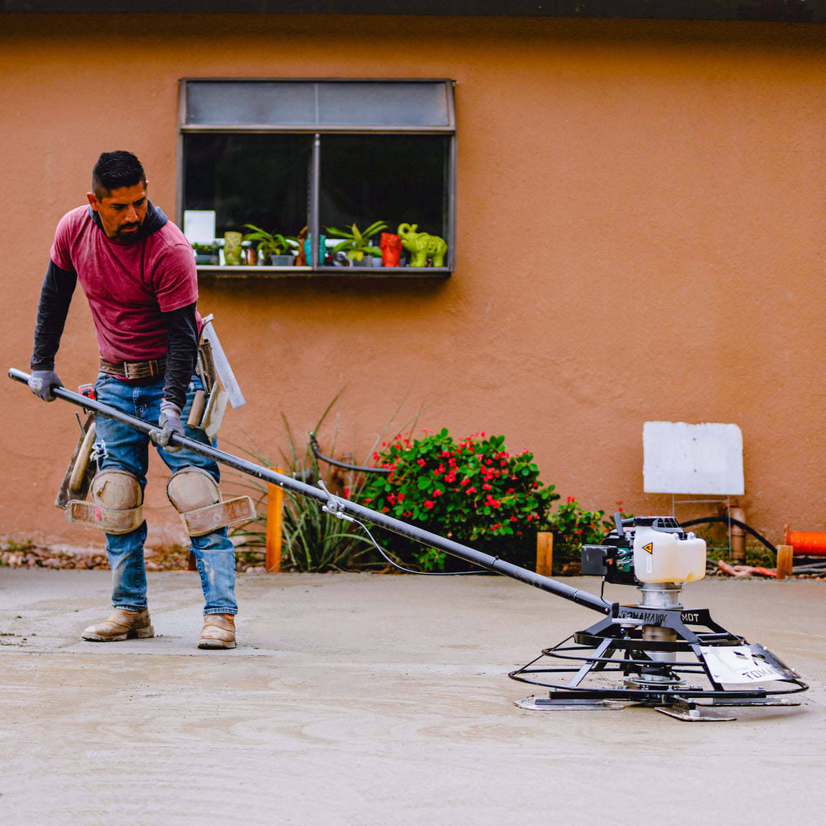 30" Portable Concrete Power Trowel with 18ft Bull Float Handle 37cc En