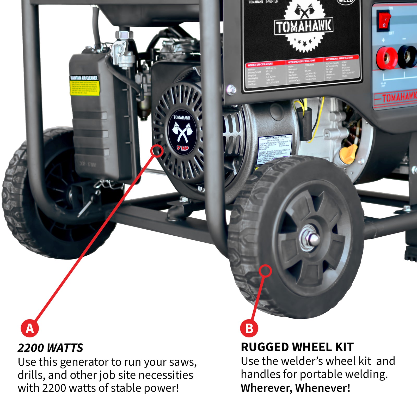 120 Amp Engine Driven Welder Generator 2200 Watt 7 HP Gas Powered ...