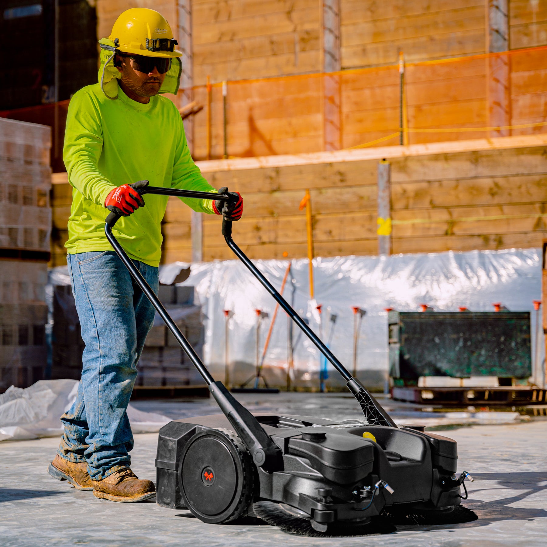 30" Battery Powered Push Sweeper with Triple Power Brooms Electric Dri