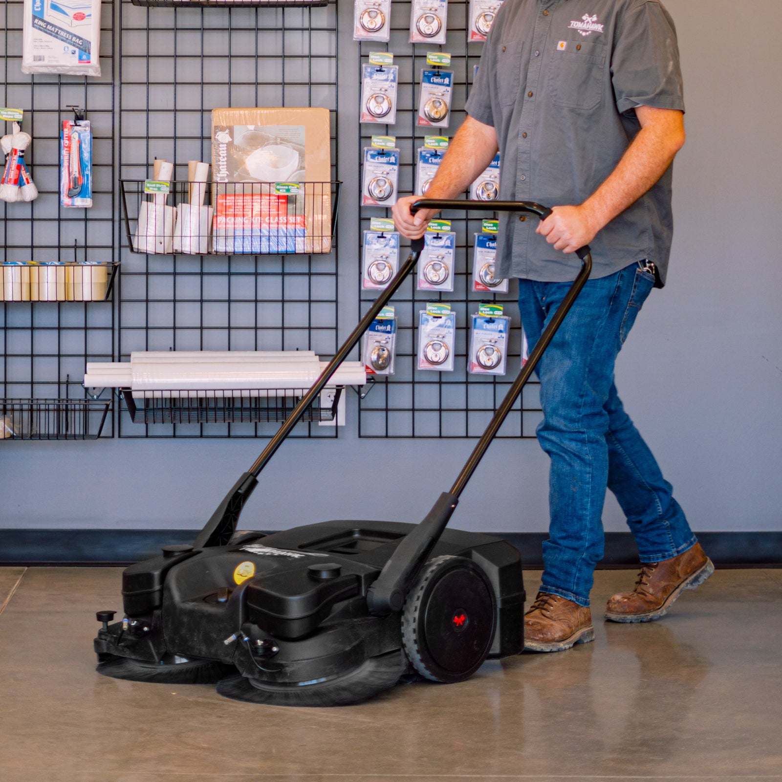 30" Battery Powered Push Sweeper with Triple Power Brooms Electric Dri ...