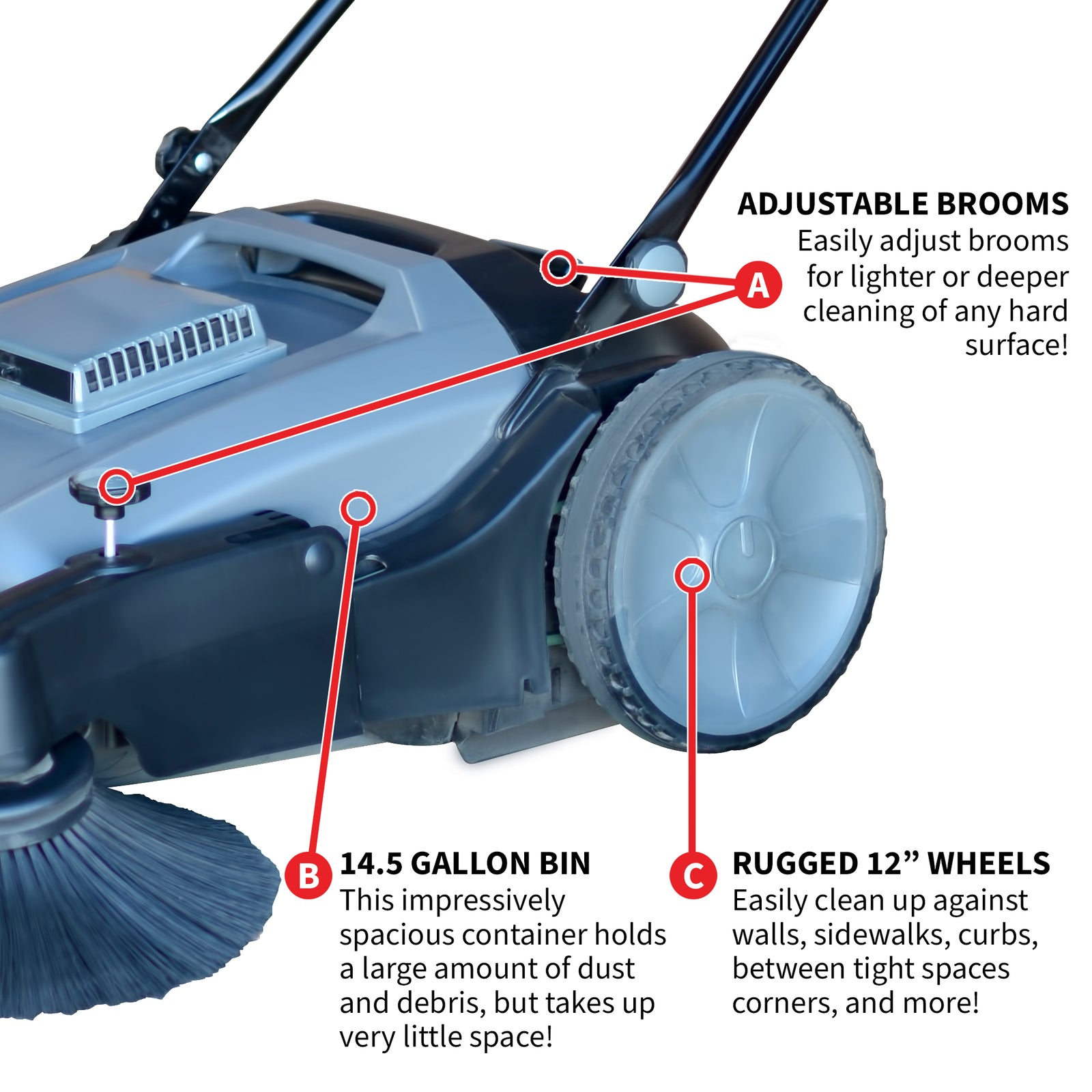Commercial 38" Push Sweeper with Triple Power Brooms – Tomahawk Power