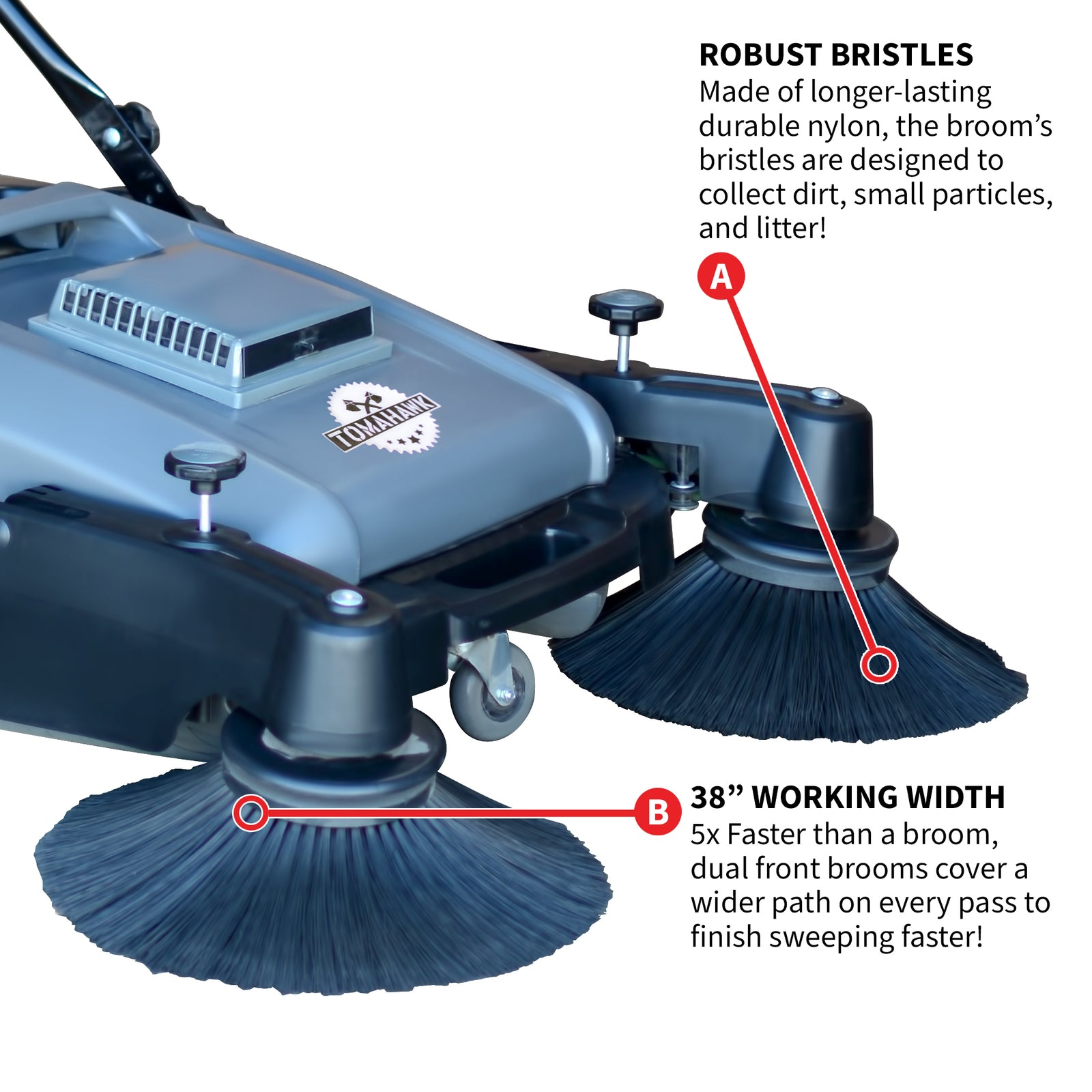Commercial 38" Push Sweeper with Triple Power Brooms – Tomahawk Power